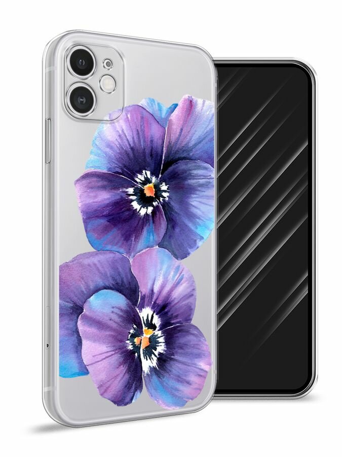 Чехол на Apple iPhone 11 / Айфон 11 с принтом Голубые анютины глазки, прозрачный