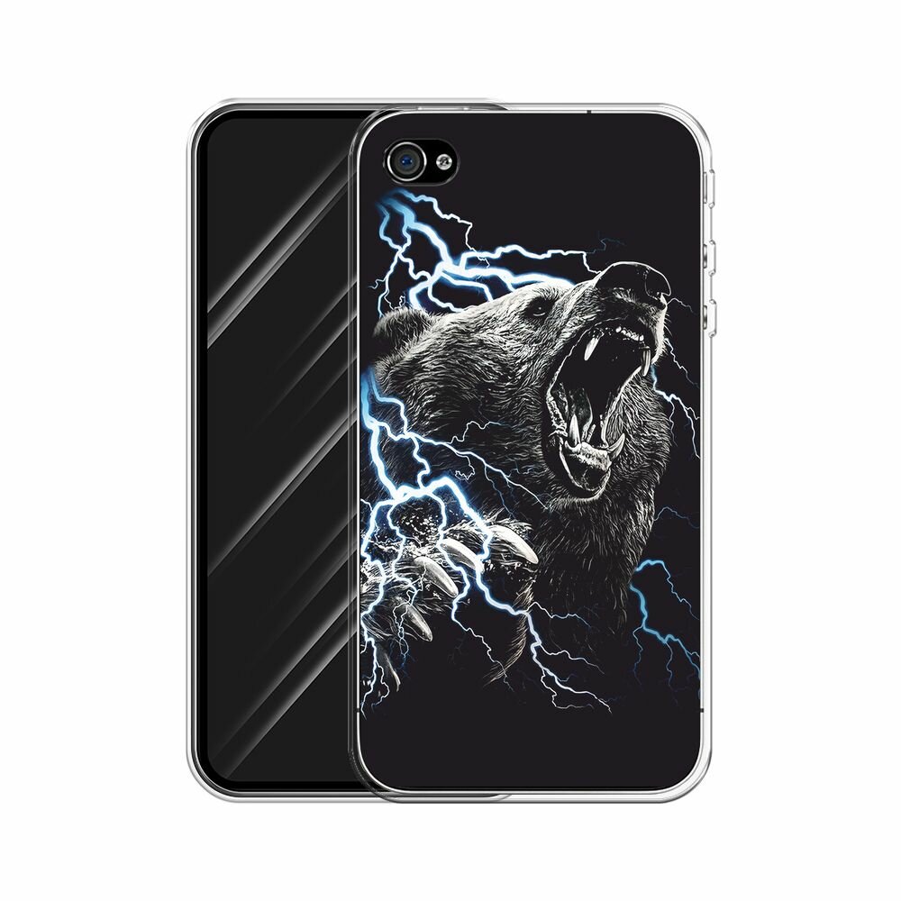 Чехол на Apple iPhone 4/4S / Айфон 4/4S с принтом "Гроза и медведь" — фото 1