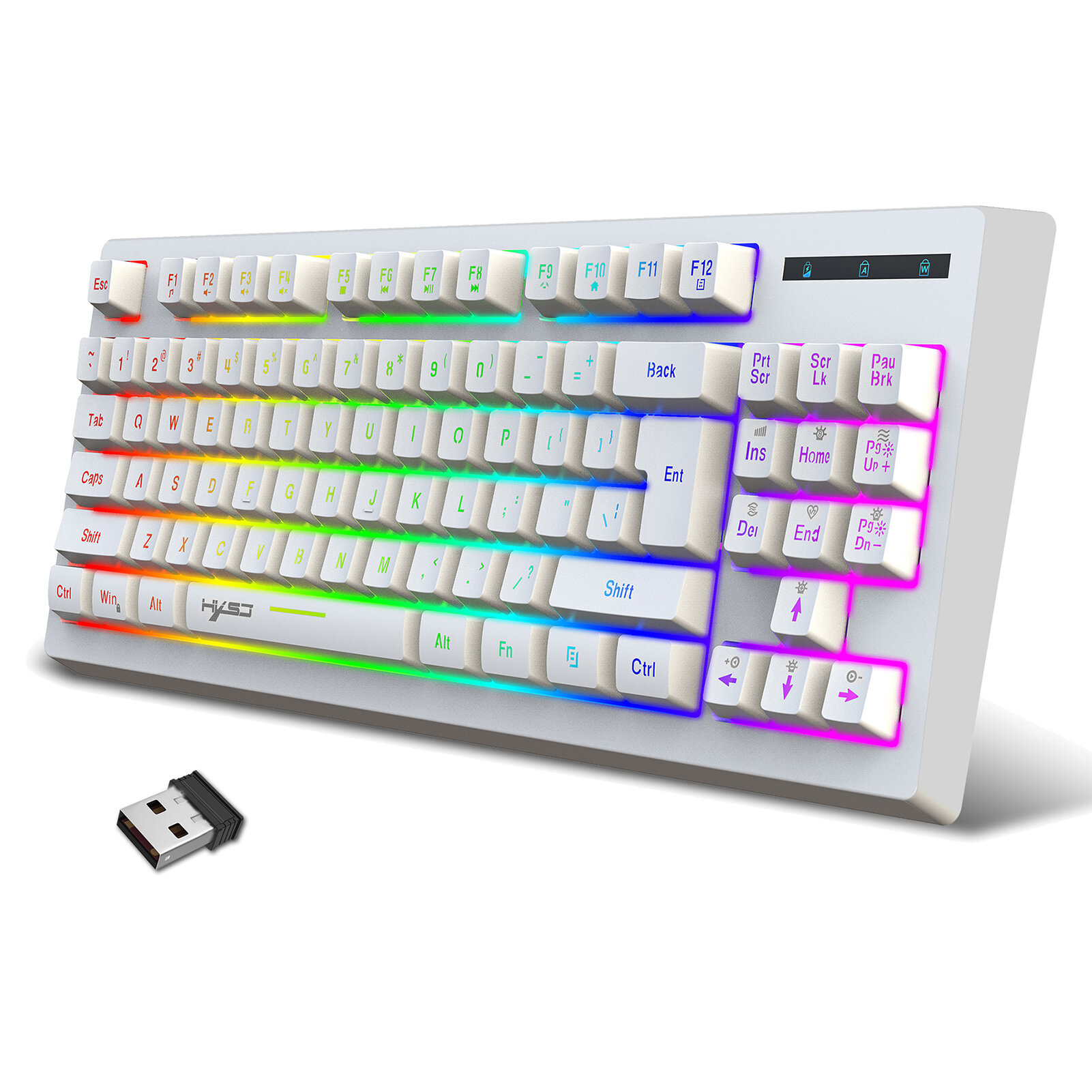 Клавиатура беспроводная мембранная 2.4G L100 87 клавиш RGB светодиодный эффект ковши из ABS встроенный литий-ионный аккумулятор 1800mAh белый