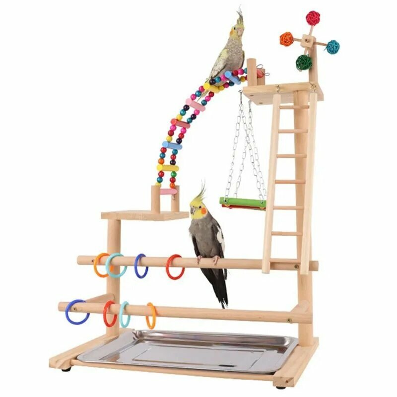 Игровая площадка для птиц "Лазательный комплекс", коричневый, дерево/нержавеющая сталь, 46х31х70 см