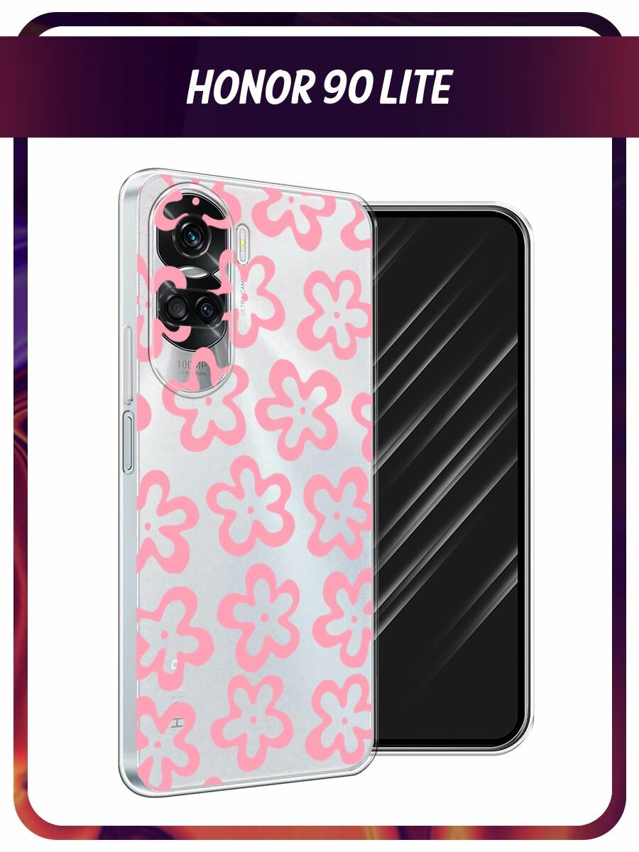 Чехол на Honor 90 Lite / Хонор 90 Лайт с принтом "Простые розовые цветочки", прозрачный