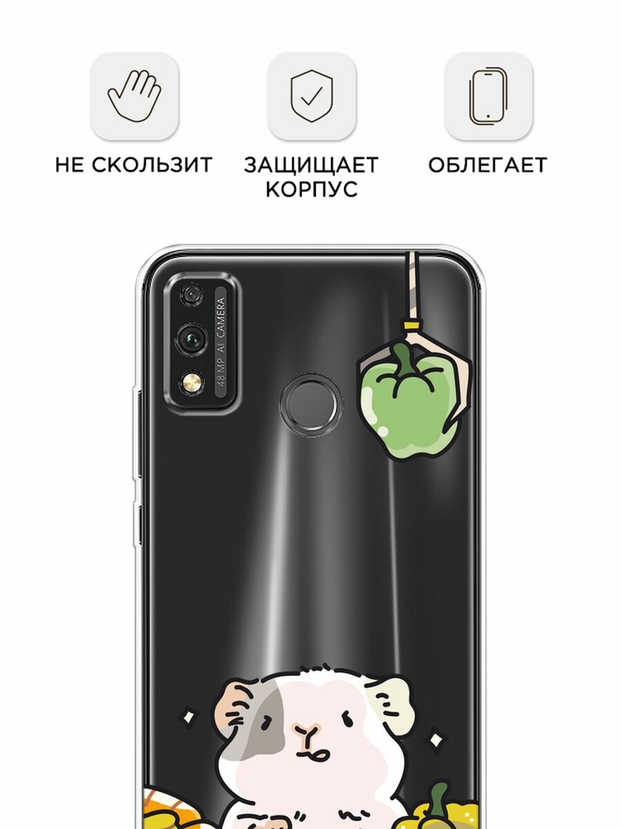 Чехол на Honor 9X Lite / Хонор 9X Лайт с принтом Пирующая морская свинка, прозрачный — фото 1