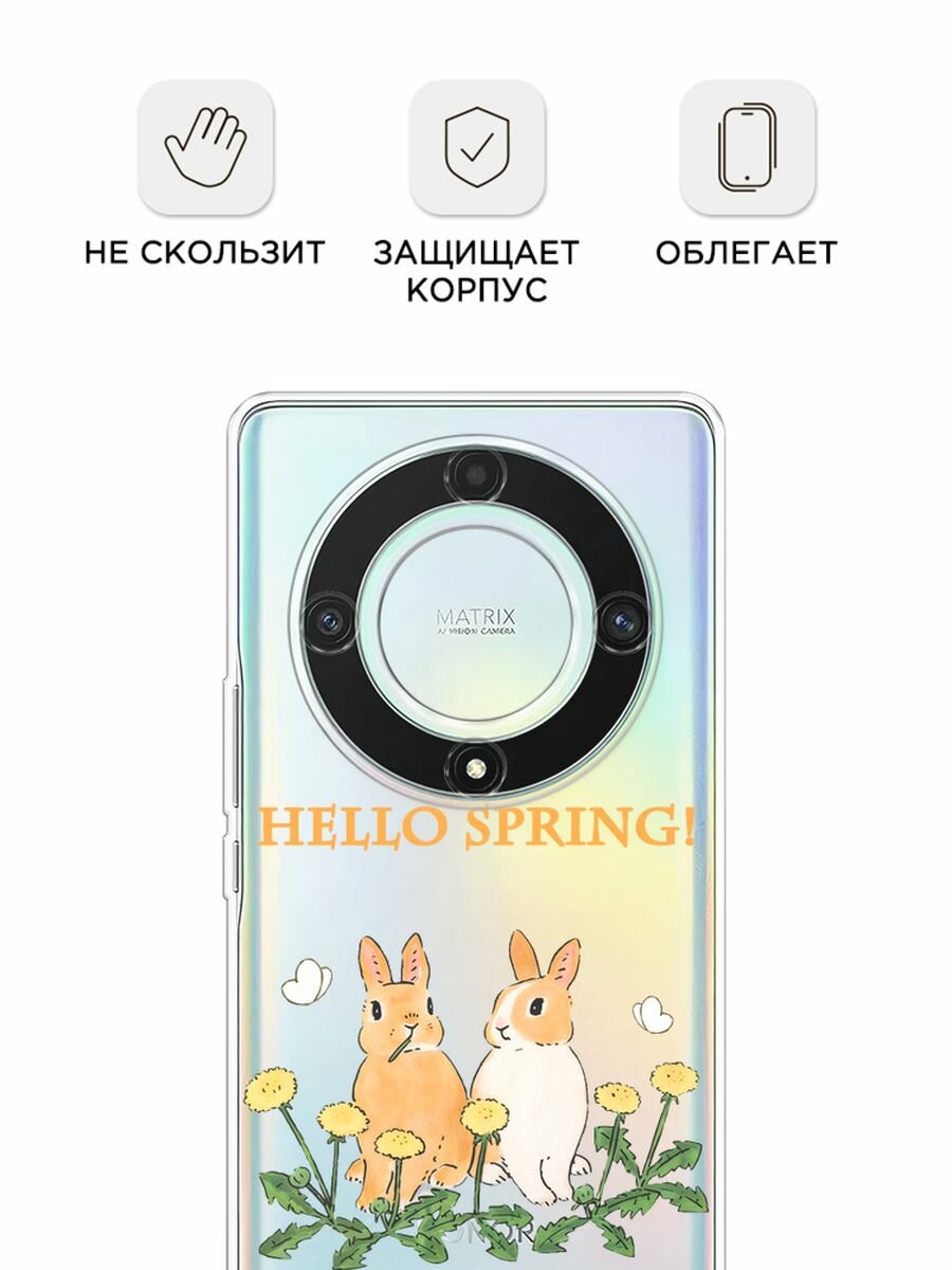 Чехол на Honor X9A / Хонор X9A с принтом "Весенние кролики", прозрачный — фото 1