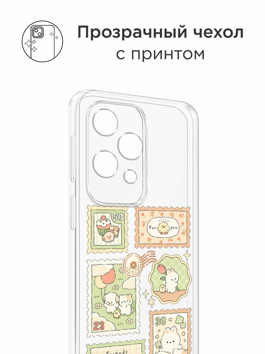 Чехол на Honor X6c / Хонор X6c с принтом "Милые марки", прозрачный — фото 1