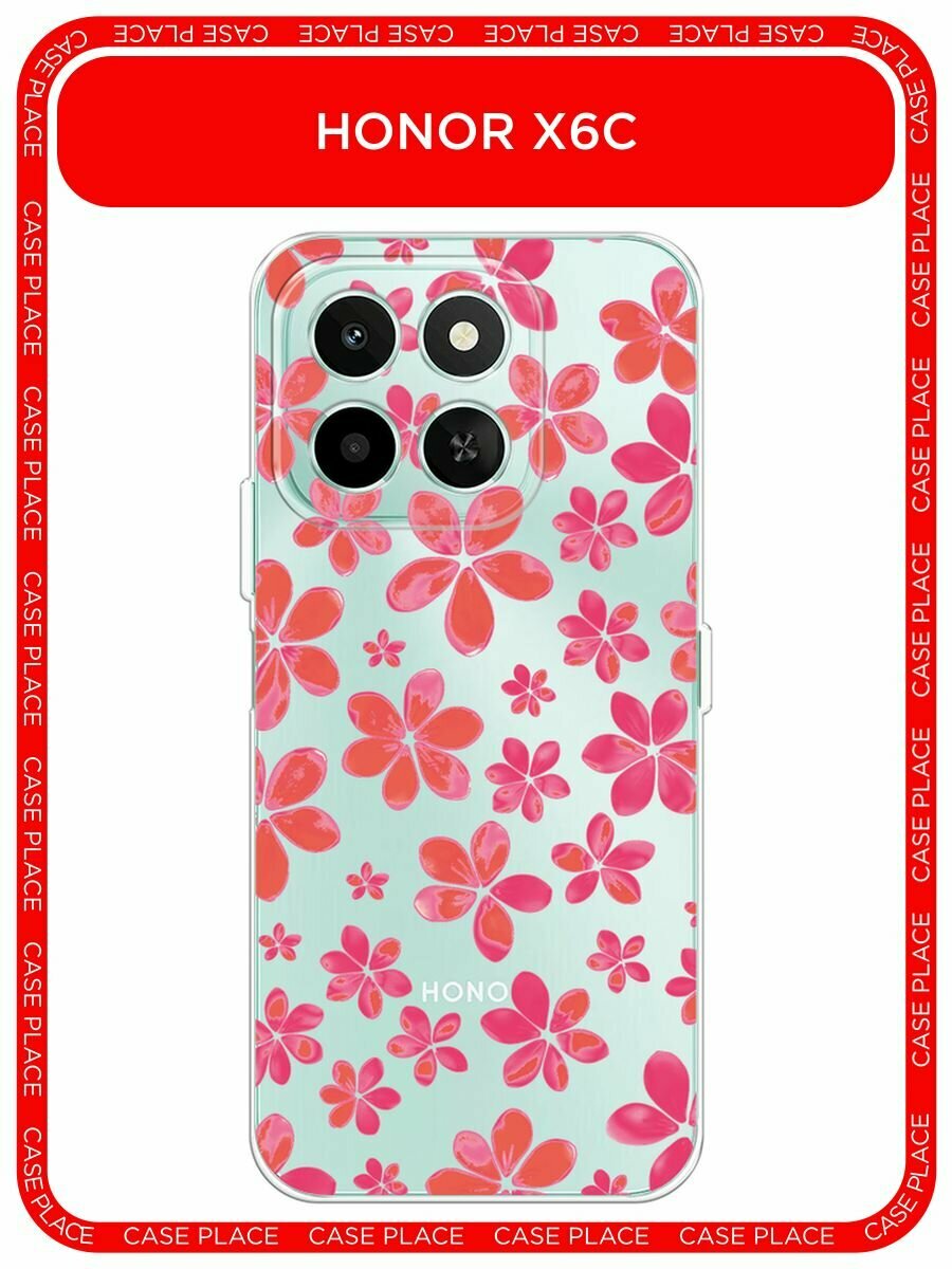 Чехол на Honor X6c / Хонор X6c с принтом "Росыпь ярких цветов", прозрачный