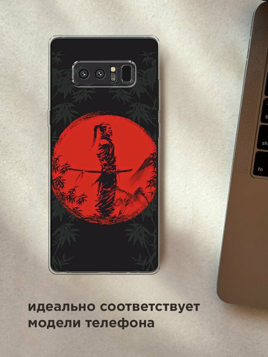 Чехол на Samsung Galaxy Note 8 / Самсунг Галакси Нот 8 с принтом "Самурай на красном фоне" — фото 1