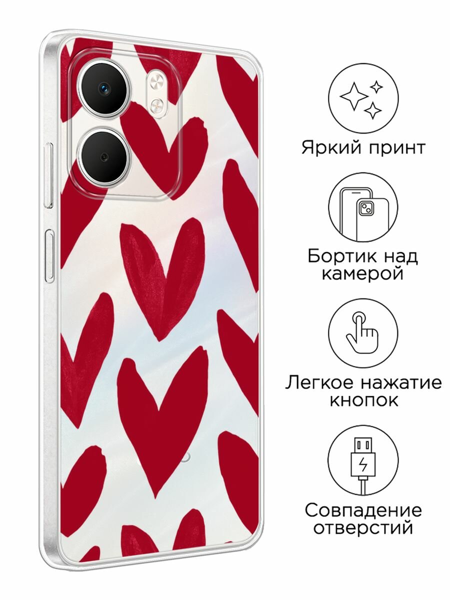 Чехол на Oppo A5x / Оппо А5x с принтом "Красные сердечки рисунок - 14 февраля", прозрачный — фото 1