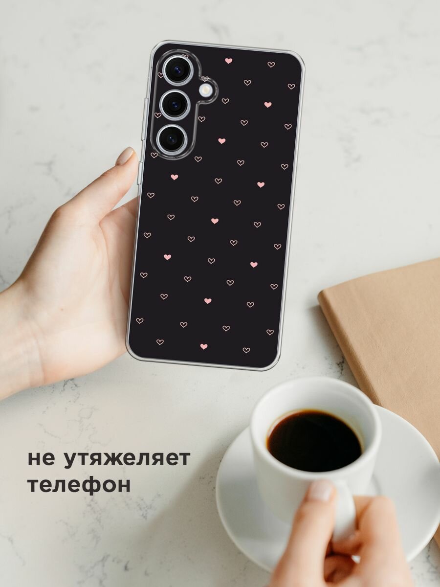 Чехол на Samsung Galaxy S24 FE 5G / Самсунг S24 FE с принтом "Черный фон и сердечки" — фото 1