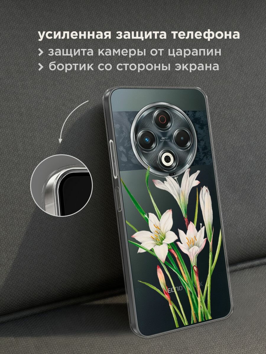 Чехол на Tecno Spark 30 / Текно Спарк 30 с принтом "White lily", прозрачный — фото 1