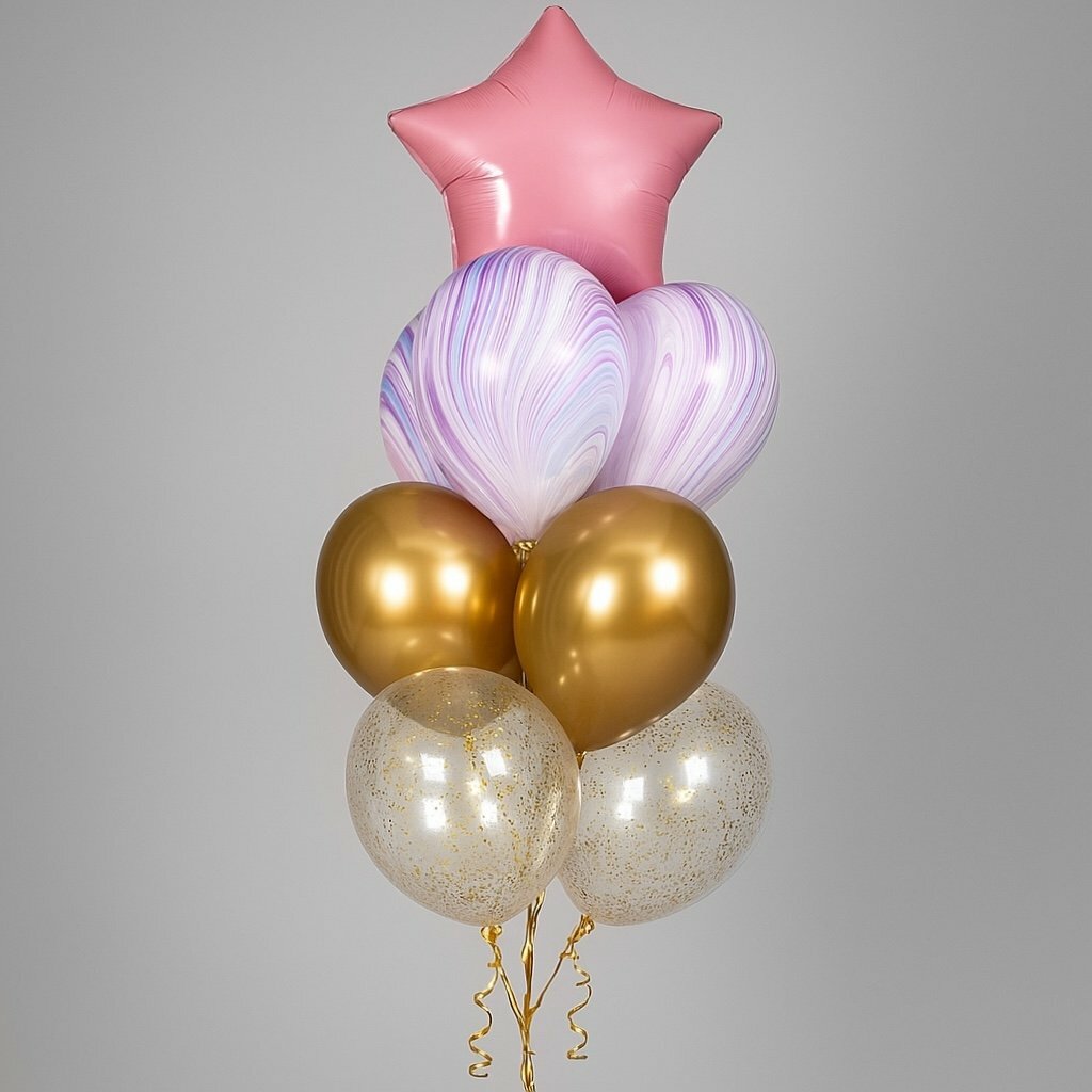 Букет из шаров с конфетти: агат, хром и шар-звезда