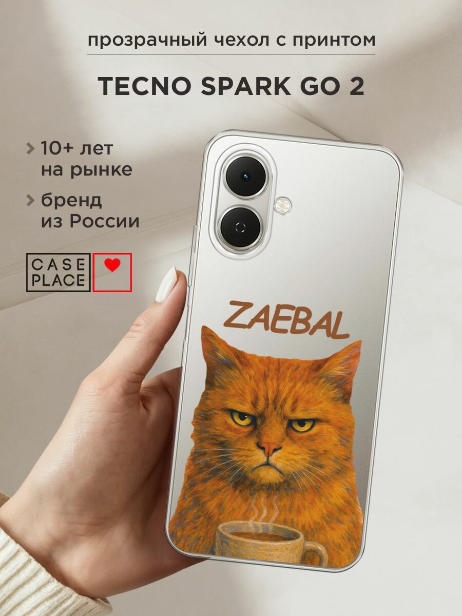 Чехол на Tecno Spark Go 2 / Текно Спарк Го 2 с принтом "Рыжий кот с надписью", прозрачный