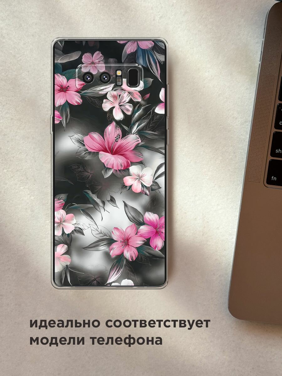 Чехол на Samsung Galaxy Note 8 / Самсунг Галакси Нот 8 с принтом "Цветы на сером" — фото 1