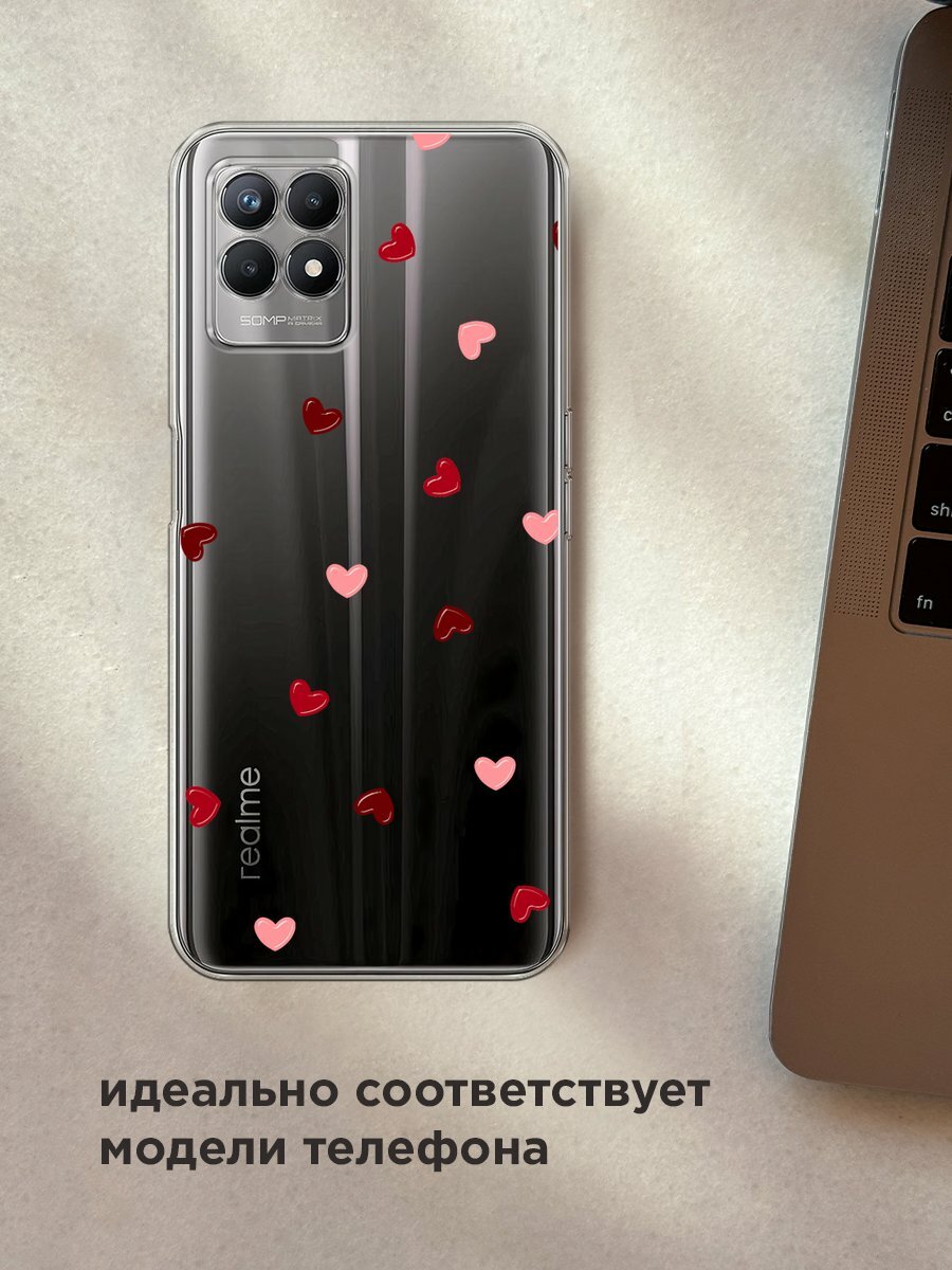 Чехол на Realme 8i / Реалми 8i с принтом "Бордовые сердечки 2" — фото 1