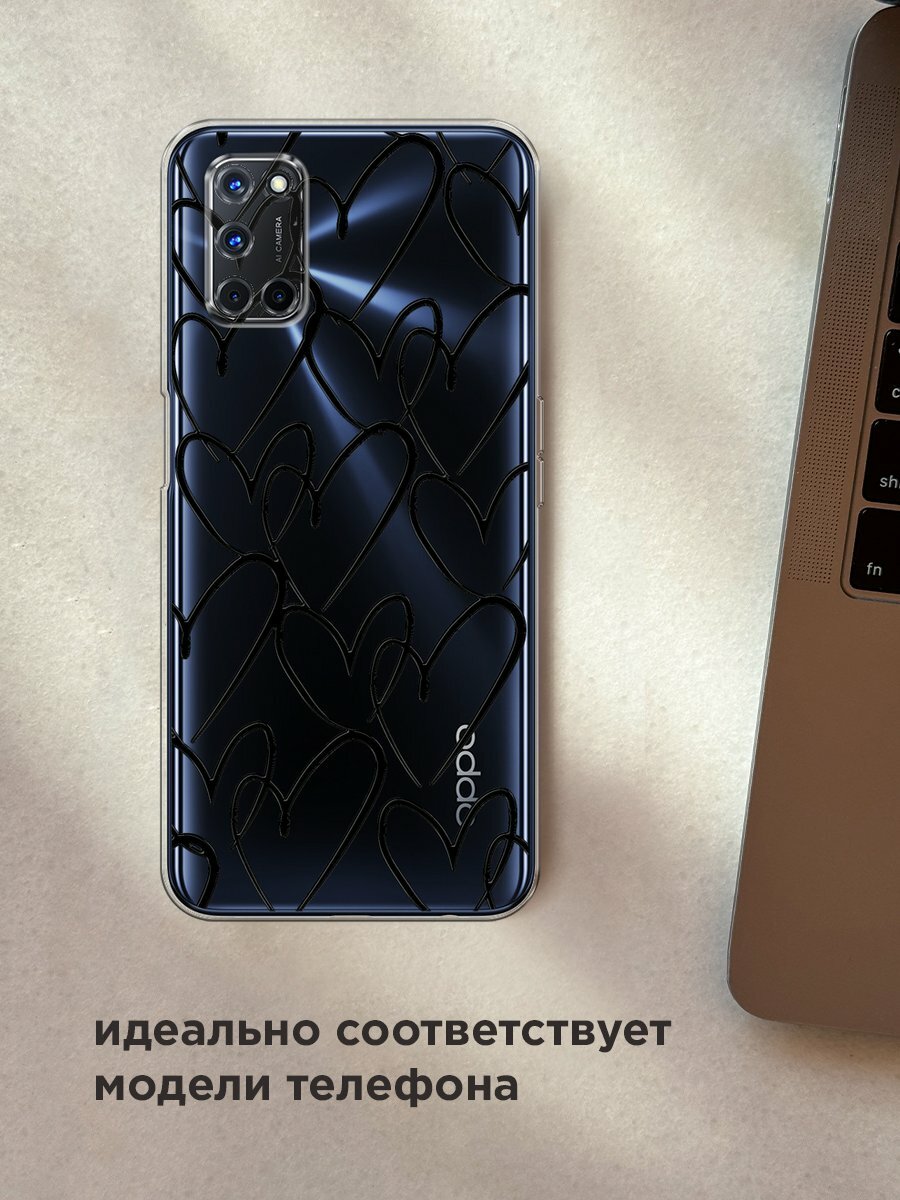 Чехол на Oppo A52/A72 / Оппо A52/A72 с принтом "Hearts doodle black 1" — фото 1