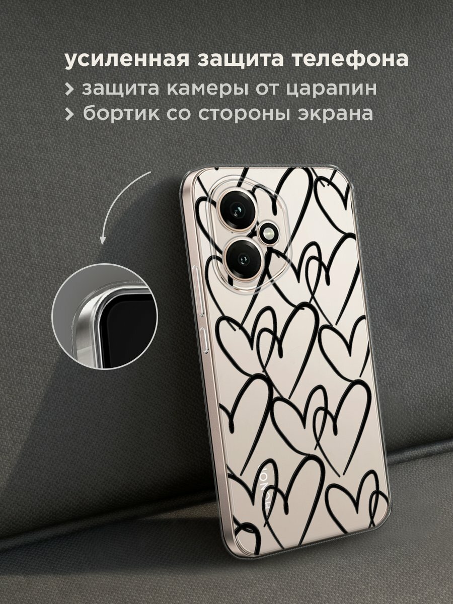 Чехол на Honor 400 / Хонор 400 с принтом "Hearts doodle black 1" — фото 1