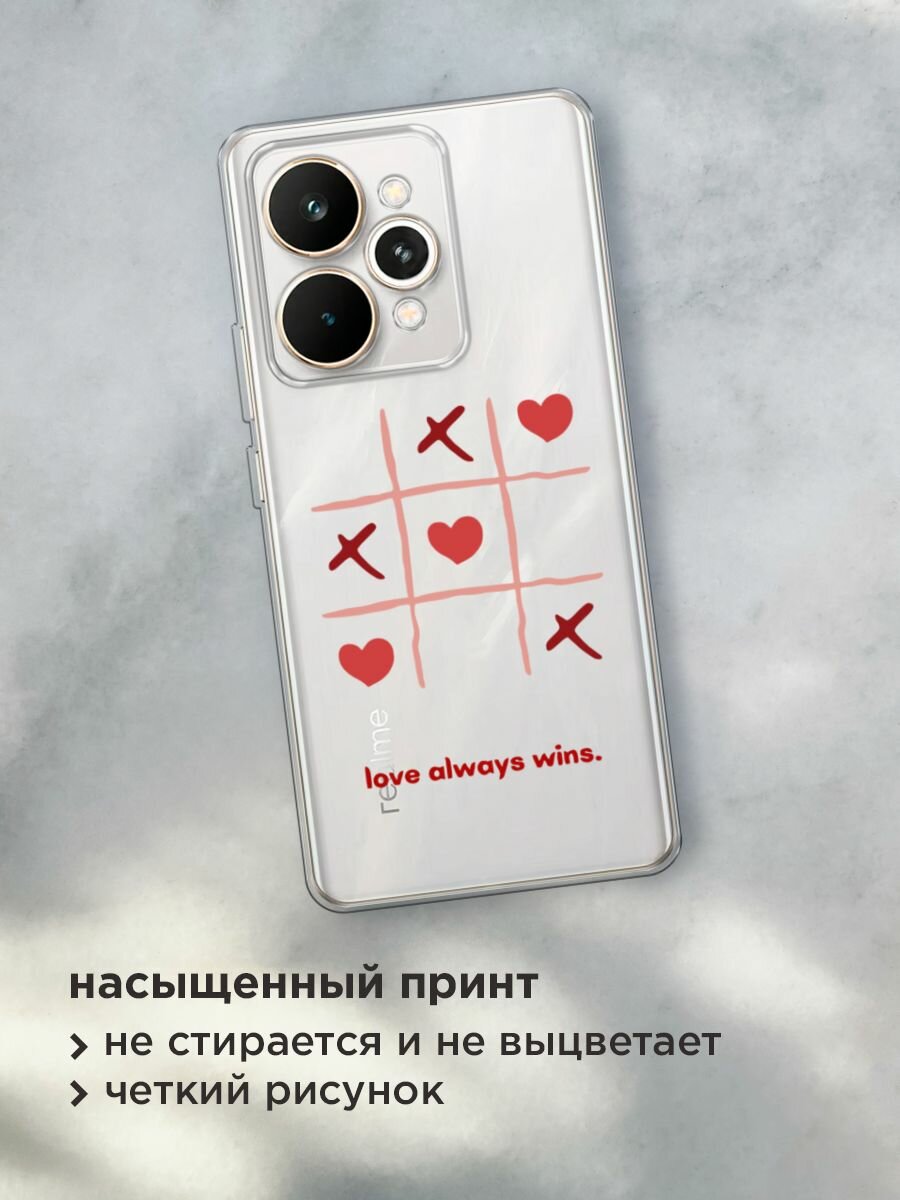 Чехол на Realme 15 Pro / Реалми 15 Про с принтом "love always wins - 14 февраля", прозрачный — фото 1