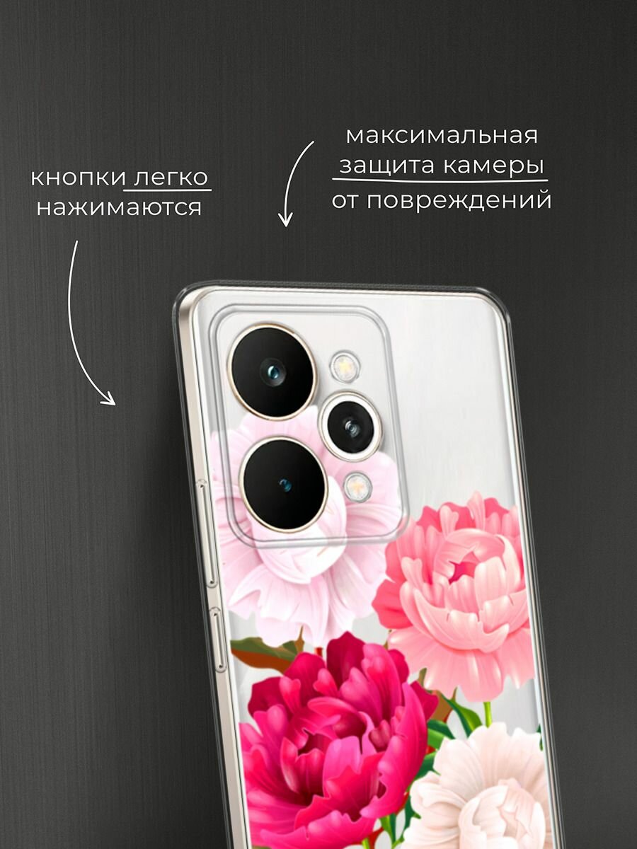 Чехол на Realme 15 Pro / Реалми 15 Про с принтом "Большие пионы", прозрачный — фото 1