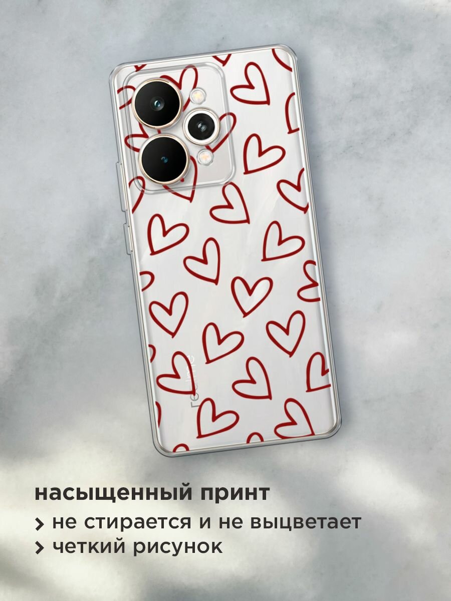 Чехол на Realme 15 Pro / Реалми 15 Про с принтом "Little hearts doodles 2 - 14 февраля", прозрачный — фото 1