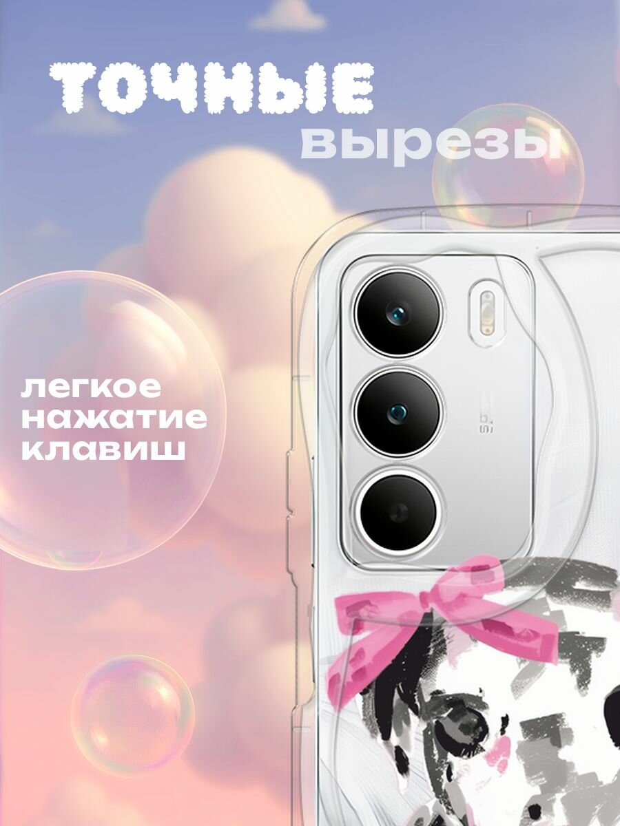 Чехол на Realme C71/P3 Lite 4G / Реалми С71/P3 Лайт 4G/P3 Лайт 4G с принтом "Далматинец с бантиком 3" — фото 1