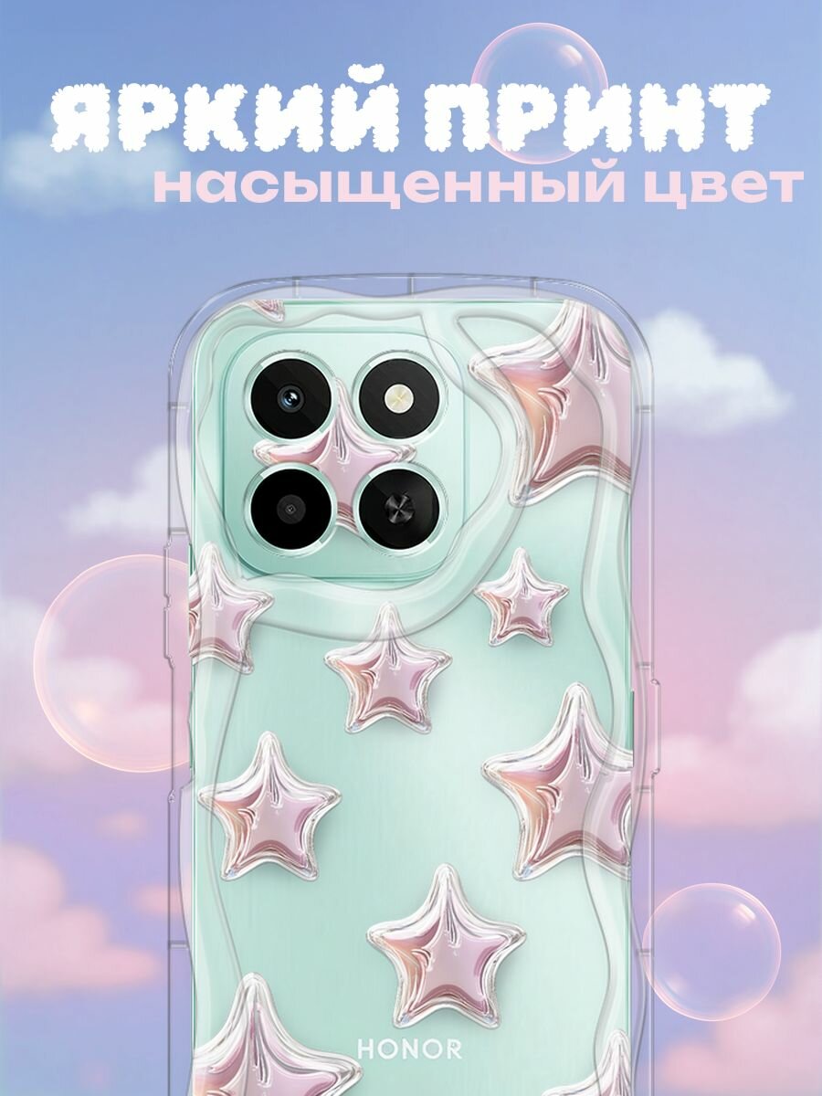 Чехол на Honor X6c / Хонор Х6с с принтом pink stars, прозрачный — фото 1