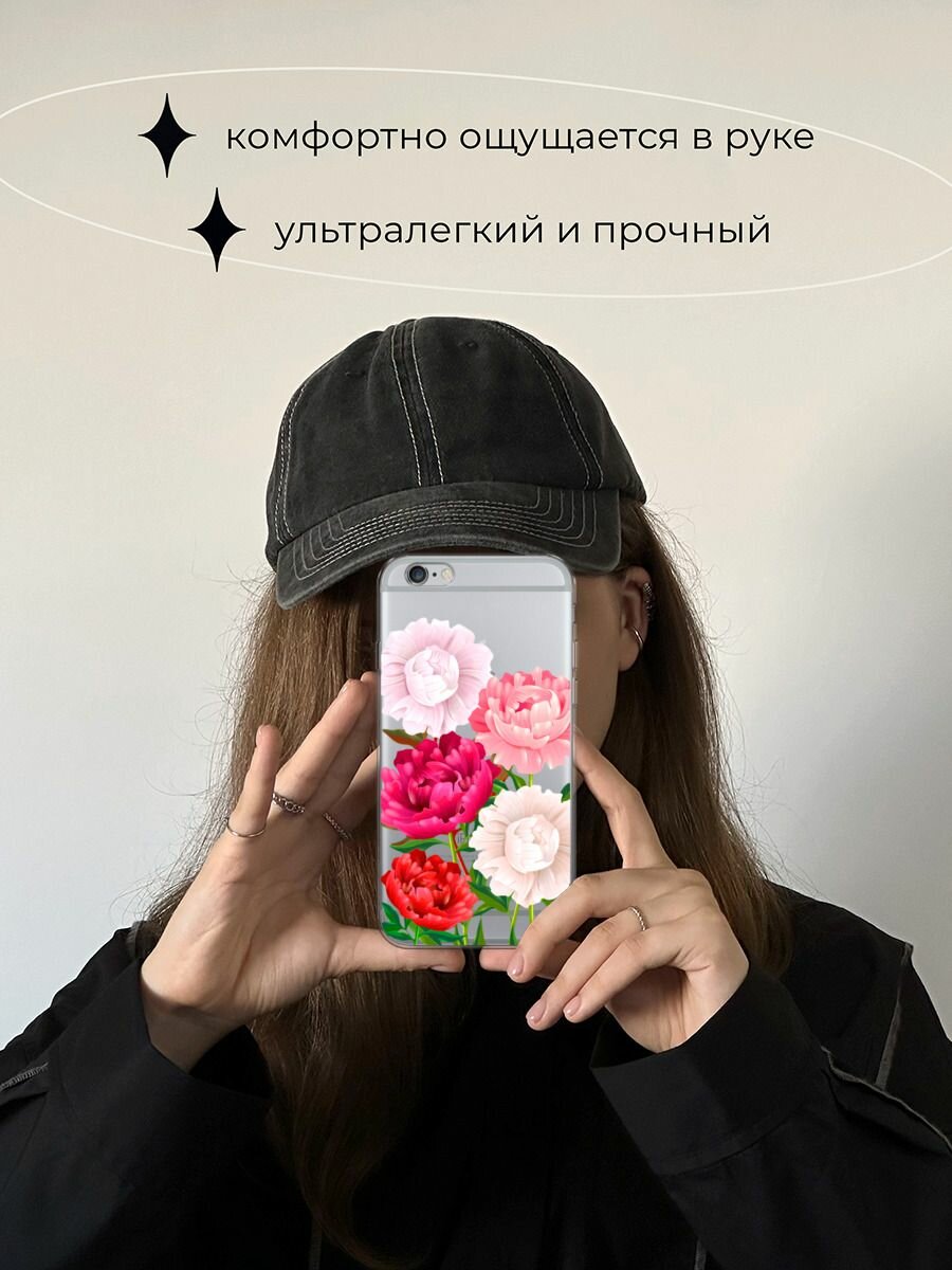 Чехол на Apple iPhone 6 / Айфон 6 с принтом "Большие пионы", прозрачный — фото 1