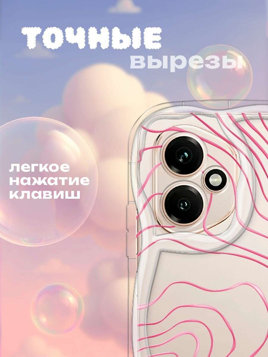 Чехол на Honor 400 / Хонор 400 с принтом Розовые волны, прозрачный — фото 1