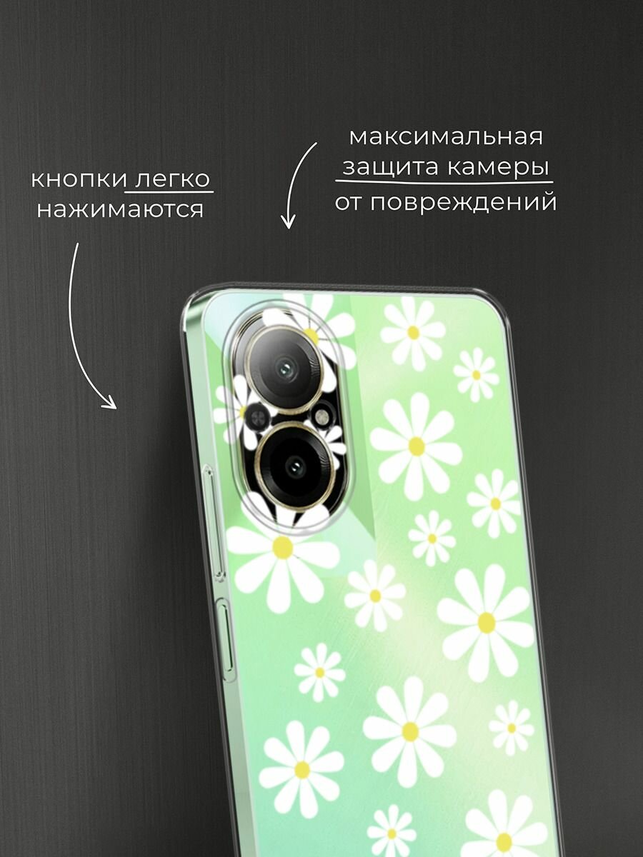 Чехол на Realme C67 4G / Реалми C67 4G с принтом "Большие ромашки", прозрачный — фото 1