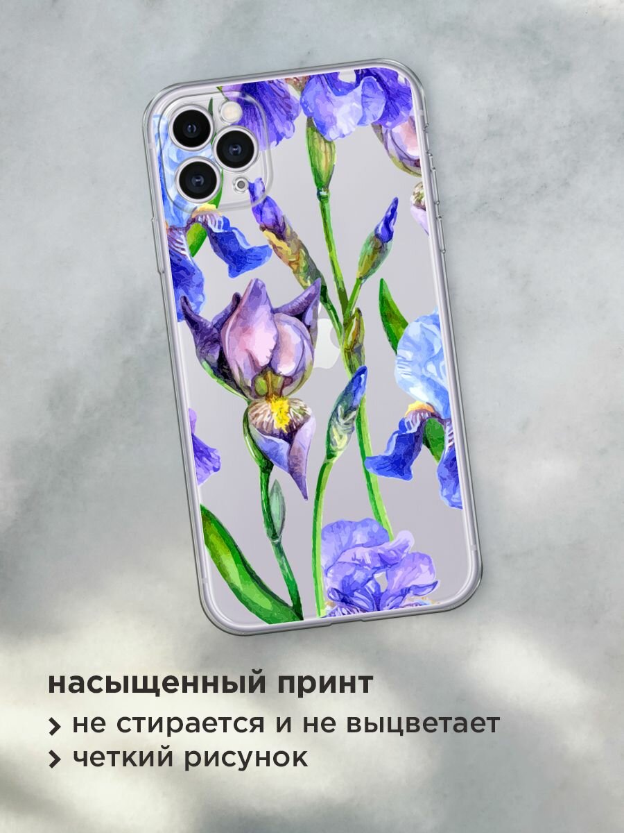 Чехол на Apple iPhone 11 Pro / Айфон 11 Про с принтом "Синие ирисы", прозрачный — фото 1
