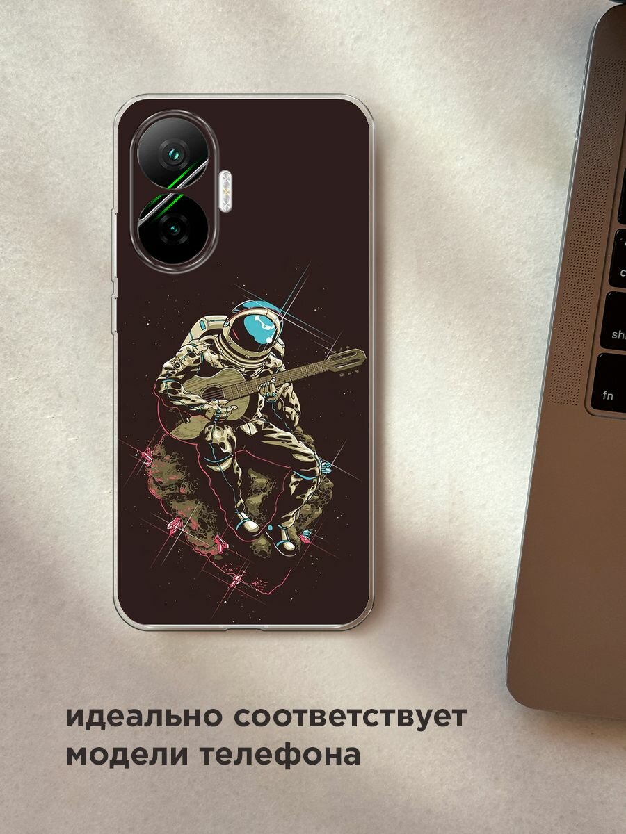 Силиконовый чехол на Poco F7 / Поко F7 с принтом "Космонавт гитарист" — фото 1