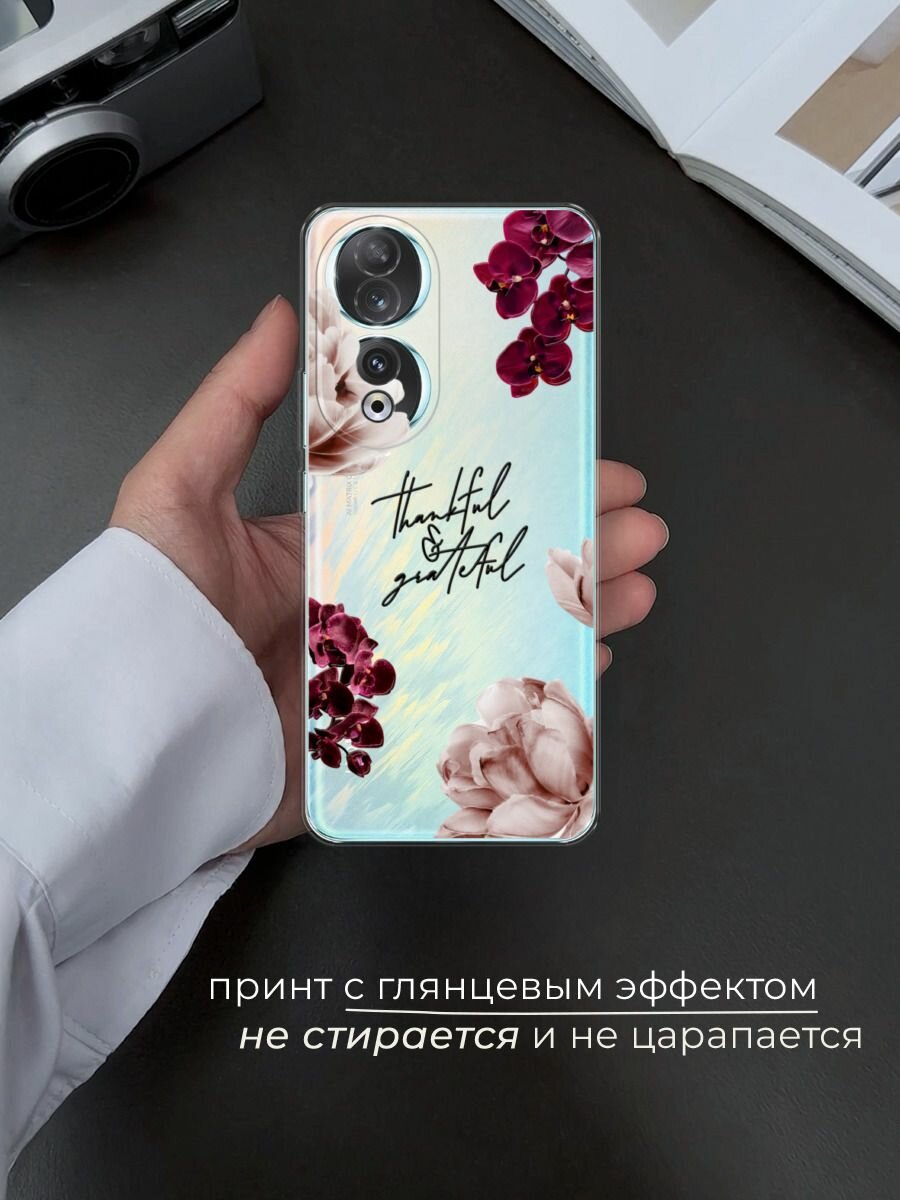 Чехол на Honor 90 / Хонор 90 с принтом "Надпись в цветах" — фото 1