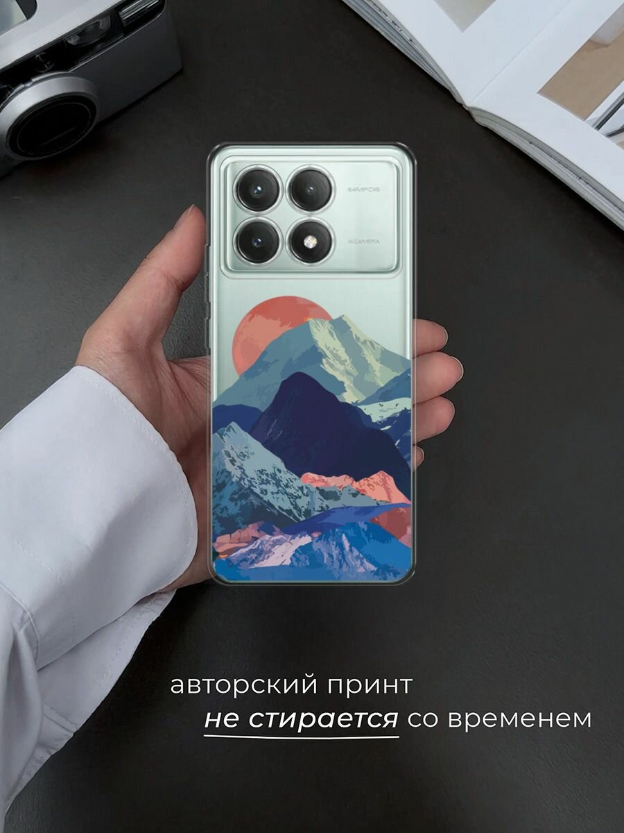 Чехол на Xiaomi Poco X6 PRO 5G / Поко X6 Про 5G с принтом "Закат в снежных горах", прозрачный — фото 1