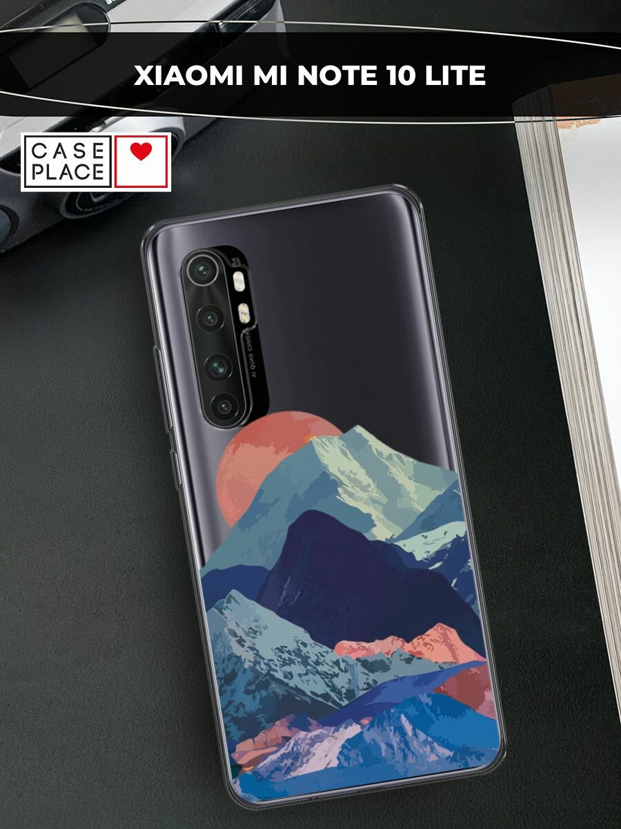 Чехол на Xiaomi Mi Note 10 lite / Сяоми Ми Нот 10 лайт с принтом "Закат в снежных горах", прозрачный
