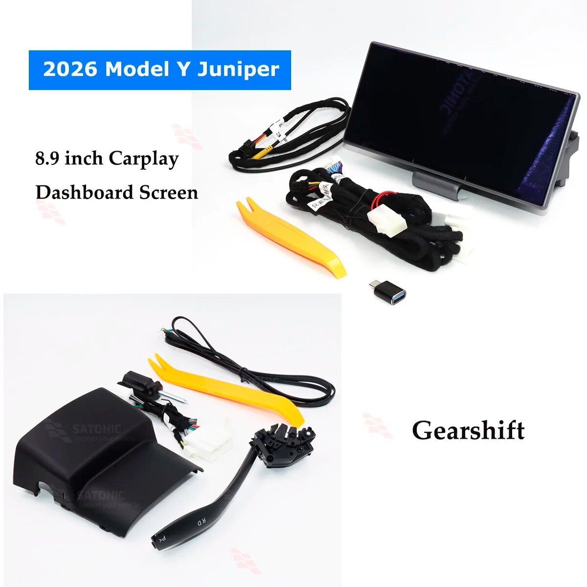 SATONIC 8,9-дюймовый интеллектуальный экран приборной панели для Tesla 2026 Model Y Juniper с поддержкой Carplay и Android, обновление автоматической навигации F9pro Juniper-gearshift