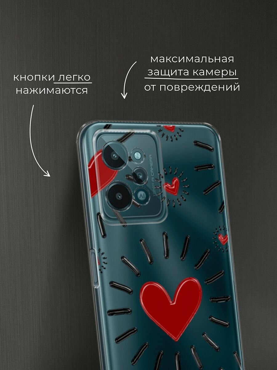 Чехол на Realme C31 / Реалми C31 с принтом "Бордовые сердца паттерн" — фото 1
