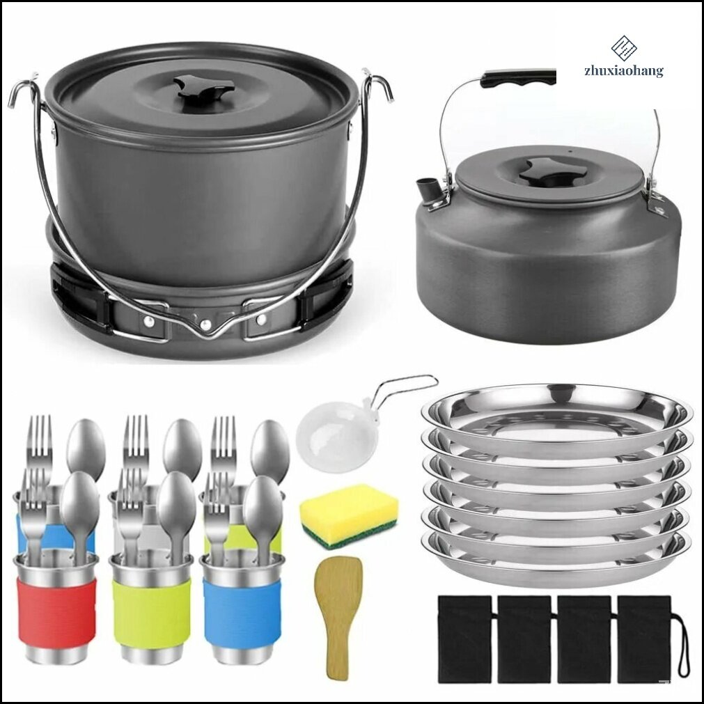 Эксклюзивный металлический комплект для кемпинга и пикника на 6 персон в черном цвете