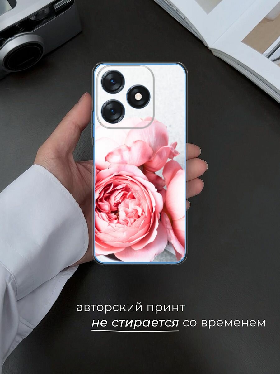 Чехол на Tecno Spark 10/10C / Текно Спарк 10/10С с принтом "Пионы на белом" — фото 1