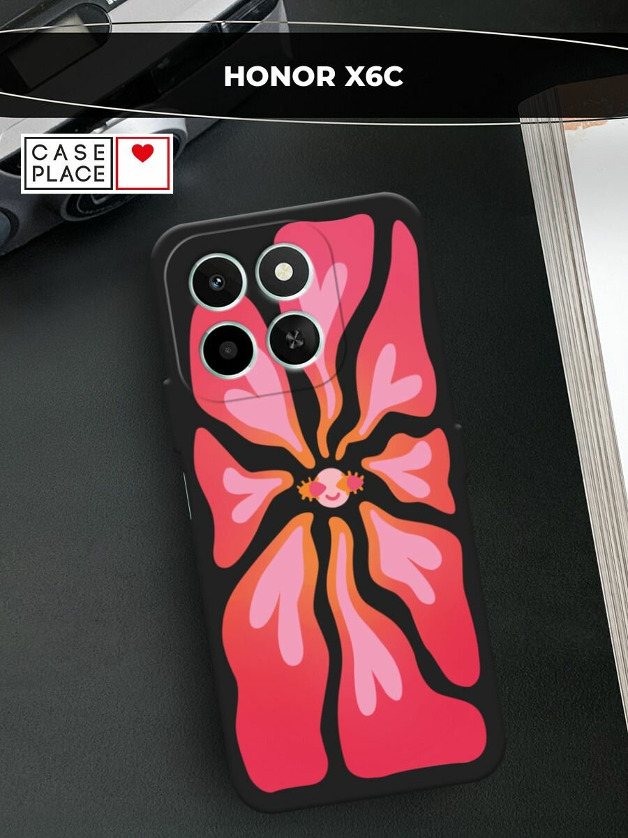 Черный матовый чехол на Honor X6c / Хонор X6c с принтом "Тропический цветок - 8 марта"