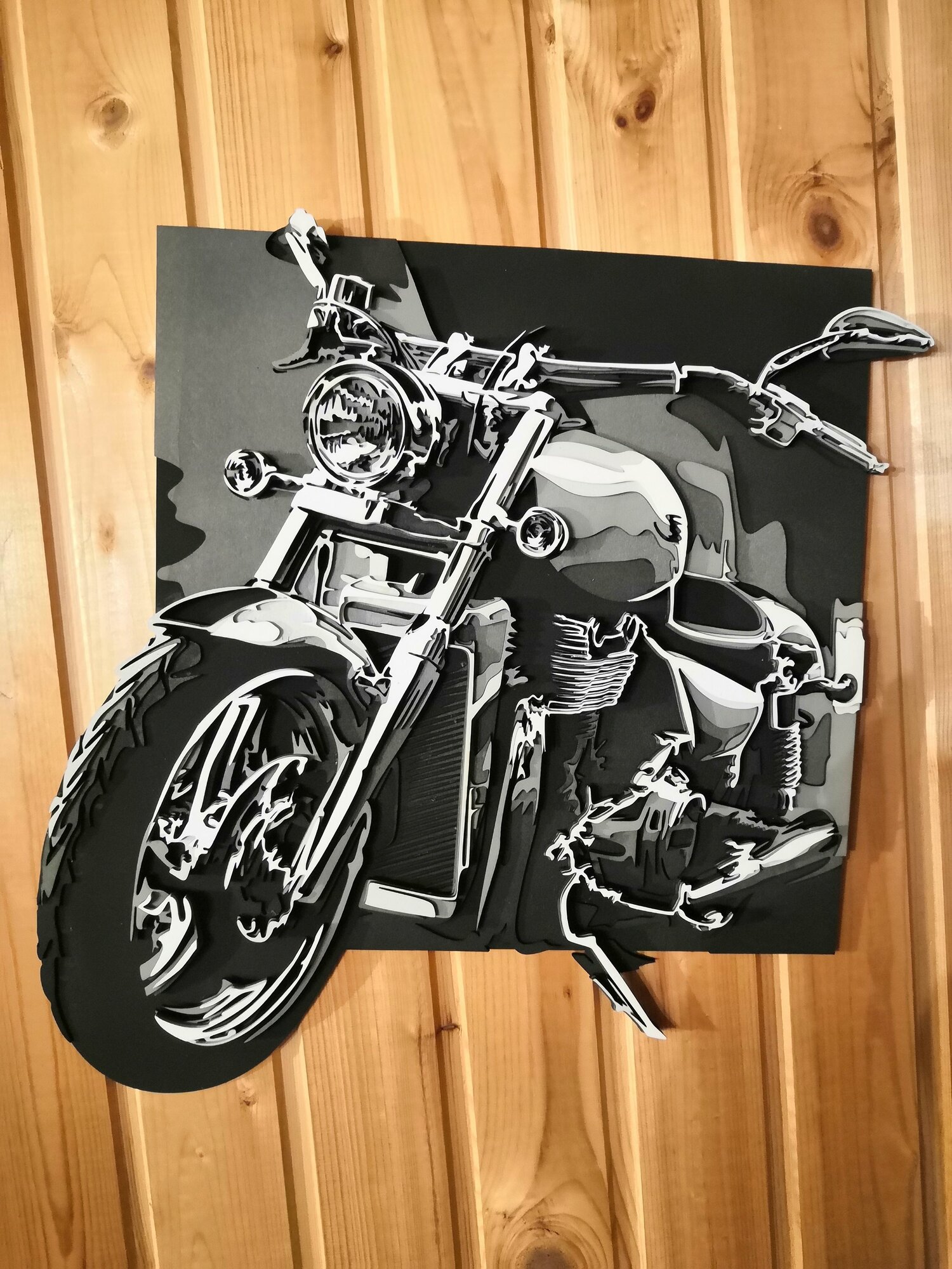 Многослойное панно "Мотоцикл" 6 слоев размер 450 х 450 мм.