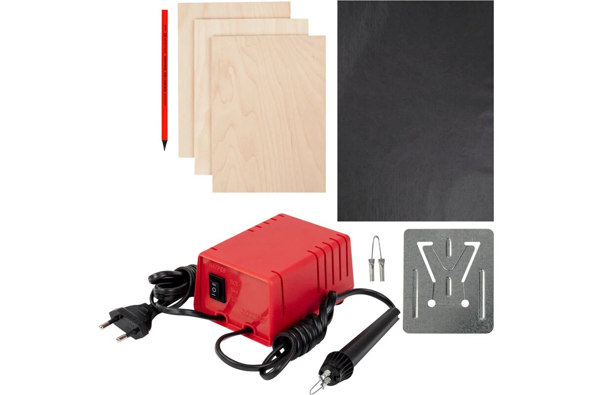 BRAUBERG Ажур Прибор для выжигания по дереву с 3 дощечками копирка и карандаш