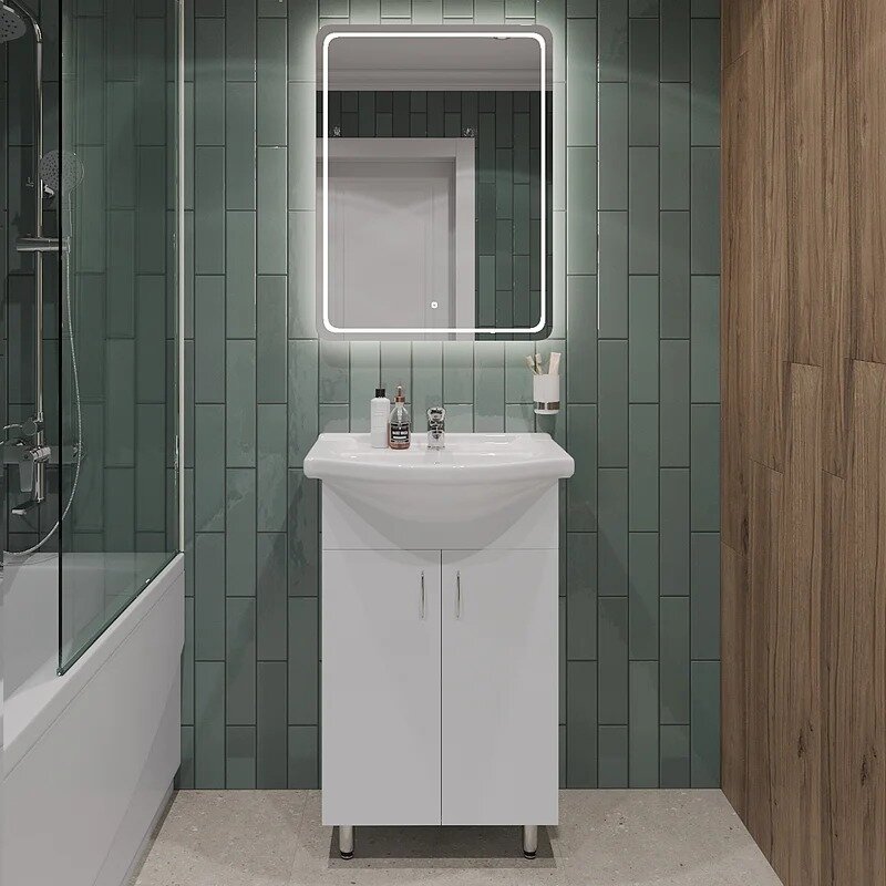 Мебель для ванной комнаты Orange Samara 60 белый глянец, со смесителем, зеркало Samara 50 с подсветкой