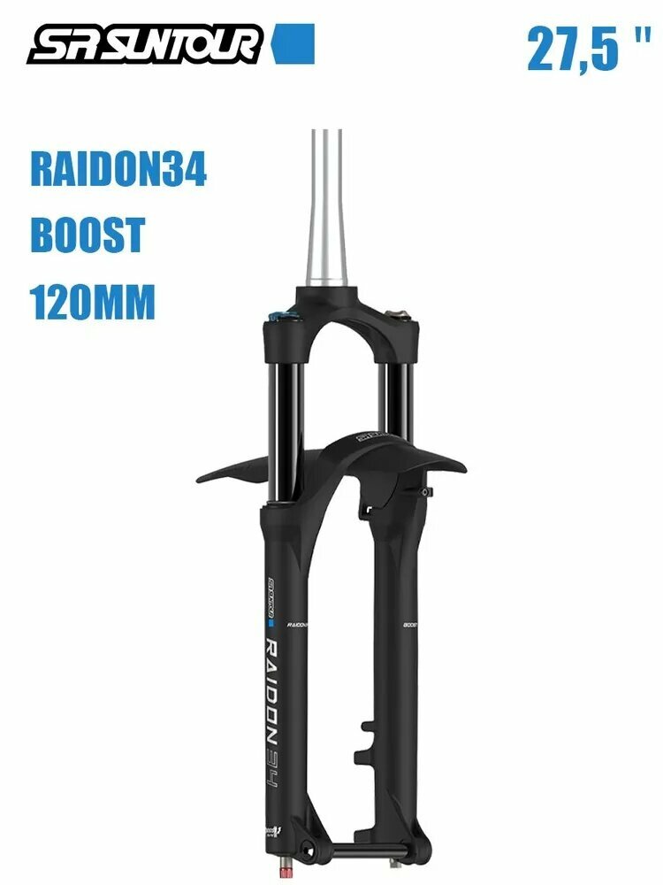 SR SUNTOUR RAIDON34, передняя вилка для горного велосипеда с пневматической подвеской, 110x15 мм, коническая, 27.5 дюймов (ручная), ход 120 мм