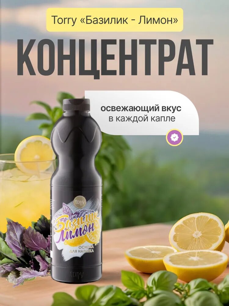 Основа Torry Базилик-Лимон (Базиликовый мохито), для коктейлей, напитков, десертов, пластиковая бутылка, 1 кг