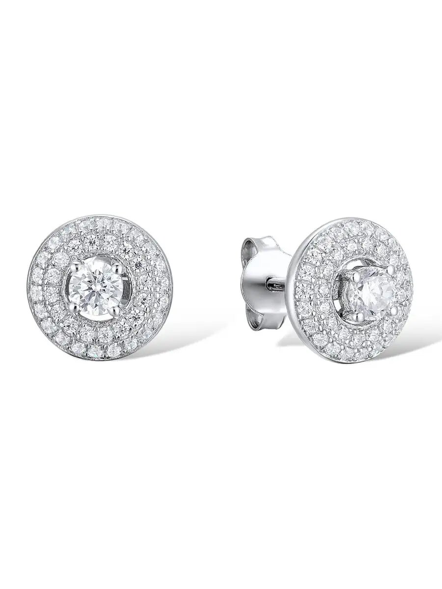 Серьги пусеты, серебро, 925 проба, фианит