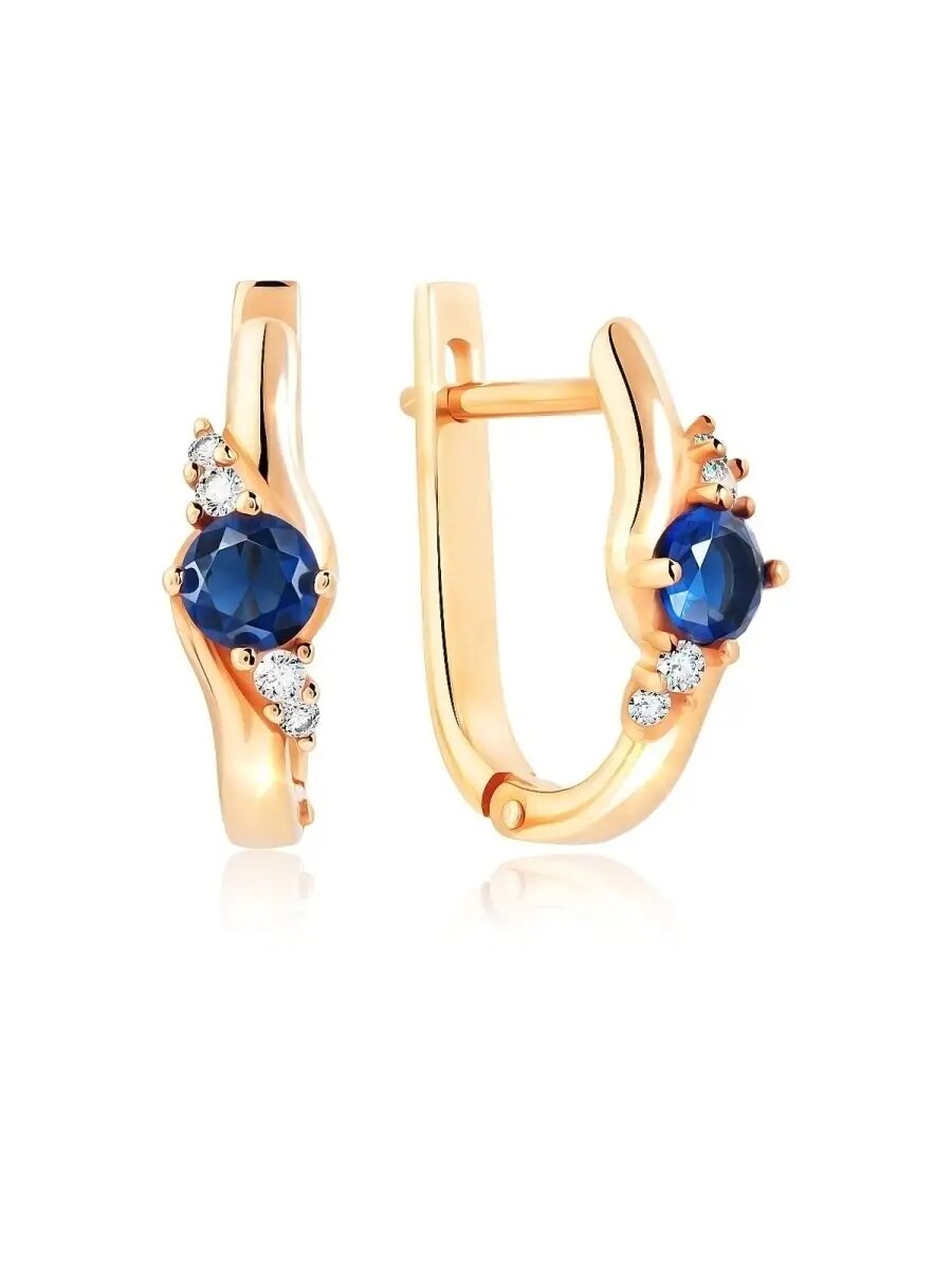 Серьги, серебро, 925 проба, золочение, фианит