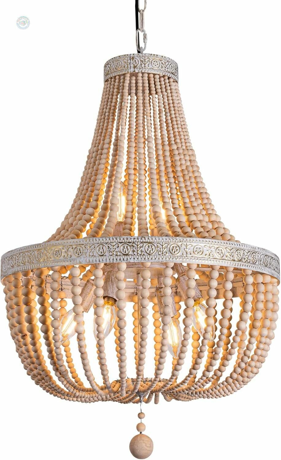 Ретро-люстра из деревянных бусин 46 см, подвесной светильник для гостиной, кухни, спальни и детской, E14, лампы LED, галоген, уютное деревенское освещение