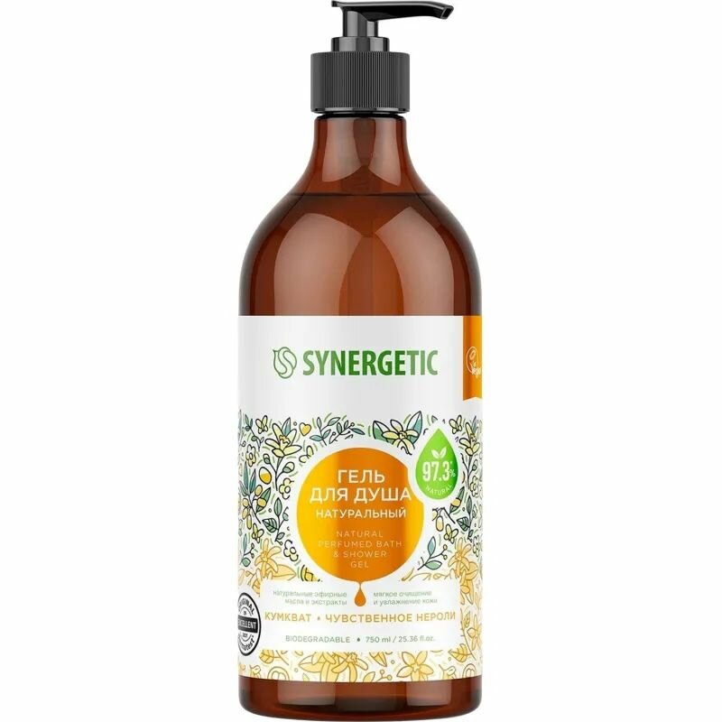 Гель для душа Synergetic Кумкват и чувственное нероли увлажняющий, 750 мл