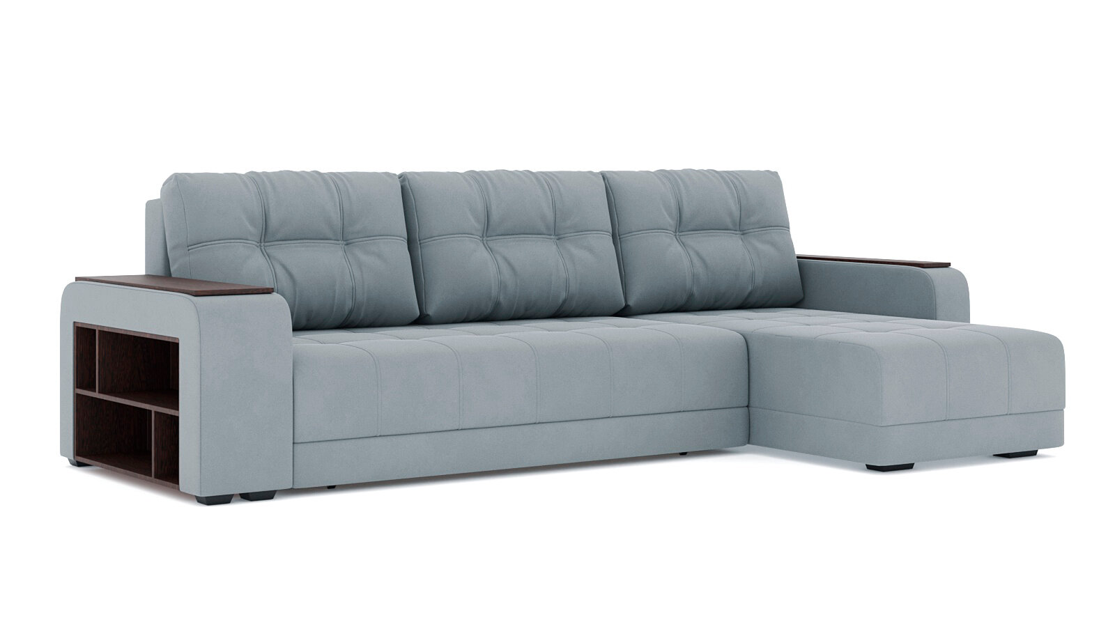 Угловой диван Милан, еврокнижка, полка в подлокотнике, угол универсальный, велюр Зара Маус 12