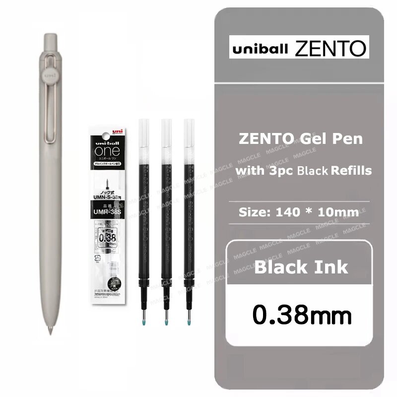 Uniball Zento, гелевая ручка, черный, 0.38 мм, 3 шт.