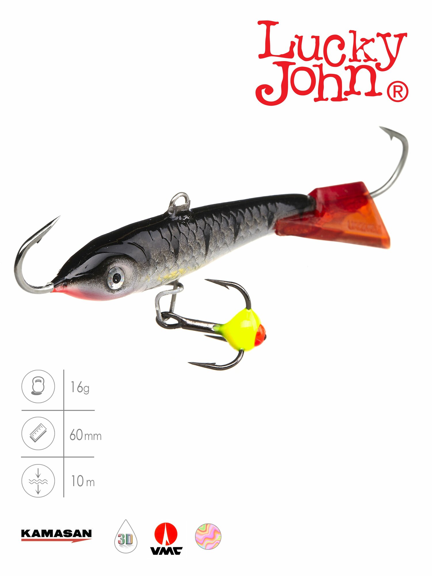 Балансир для зимней рыбалки Lucky John CLASSIC 6 с тройником, длина 60мм, 18г, цвет 12HRT / Балансир Лаки Джон на окуня, судака, щуку
