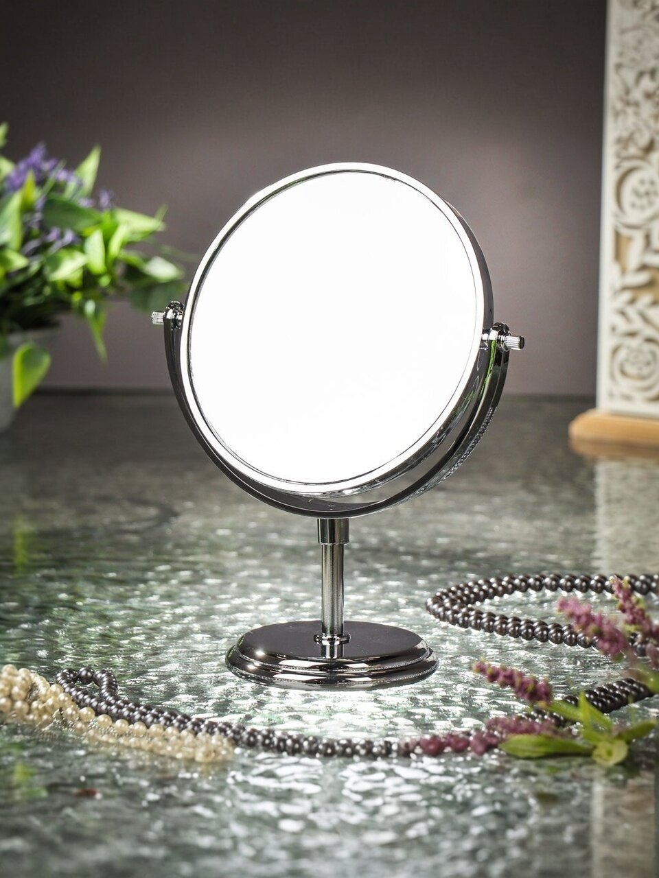 Зеркало настольное, 16х24.5 см, на ножке, круглое, хром, Y3-899